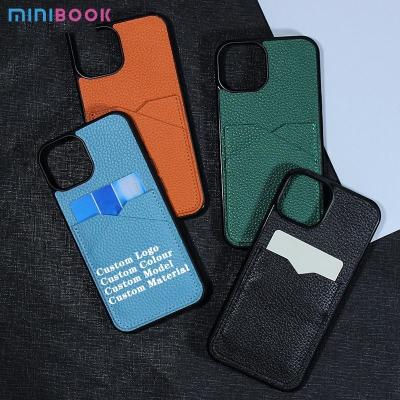 China Minibook Genuine Leather iPhone 14 Card Holder Case 16.5x8.3x2.5cm OEM ODM Custom for sale