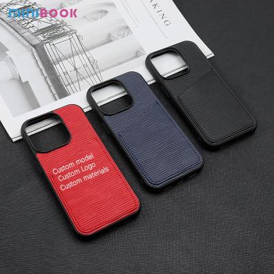 China Custom Genuine Leather Card Holder Phone Case for iPhone 14 Waterproof 16.5x8.3x2.5cm for sale