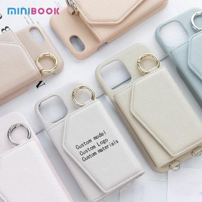 China Minibook Genuine Leather Wristband Card Holder Wallet for iPhone 14 16.5x8.3x3cm for sale