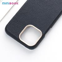 China Custom Pebble Genuine Leather Phone Case for iPhone 13 14 with Camera Protection 16.5x8.3cm for sale