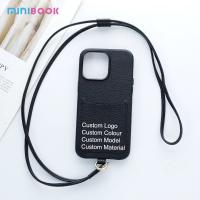 China Genuine Leather Crossbody Necklace Lanyard Phone Case for iPhone 14 16.5x8.3cm for sale