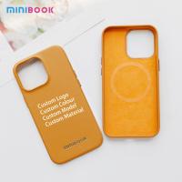 China Custom Embossed Logo Shockproof Wireless Charging Magnetic PU Leather Phone Case for iPhone 13 14 Pro Max 16.5cm for sale