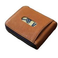 China Men's Genuine Leather Short Wallet Zippered Handcrafted Retro Cowhide Anti-Theft 12x10cm for sale