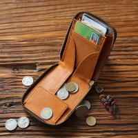 China Men's Genuine Leather Short Wallet Zippered Handcrafted Retro Cowhide Anti-Theft 12x10cm for sale