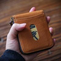 China Men's Genuine Leather Short Wallet Zippered Handcrafted Retro Cowhide Anti-Theft 12x10cm for sale