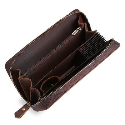 China Large Capacity Men's Genuine Leather Clutch Bag 21cm Long Zipper Wallet for Daily Use for sale
