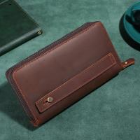 China Large Capacity Men's Genuine Leather Clutch Bag 21cm Long Zipper Wallet for Daily Use for sale