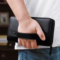 China Large Capacity Men's Genuine Leather Clutch Bag 21cm Long Zipper Wallet for Daily Use for sale