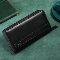 China Large Capacity Men's Genuine Leather Clutch Bag 21cm Long Zipper Wallet for Daily Use for sale