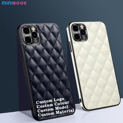 China Minibook Rhombic Grain PU Leather Phone Case for iPhone 12 Pro Custom Logo OEM 15cm x 7.5cm for sale