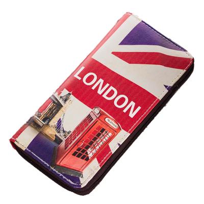 China PU Retro Cartoon Coin Long Wallet with Zipper Closure Custom Patterns 19cm x 10cm for sale