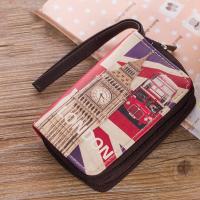 China PU Retro Cartoon Coin Long Wallet with Zipper Closure Custom Patterns 19cm x 10cm for sale