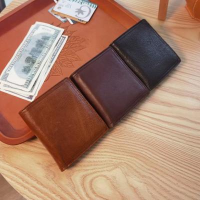 China RFID Blocking Genuine Cowhide Leather Men's Wallet Multi Card Slot Short Wallet 11cm for sale