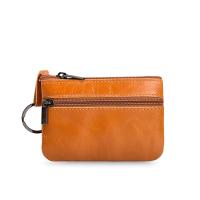 China Genuine Leather Mini Coin Purse Retro Zipper Short Clutch Bag 10.5cm 7.5cm for sale