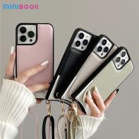 China Genuine Leather Lanyard Phone Case for iPhone 13 Pro 15cm Color Change Lychee PU for sale
