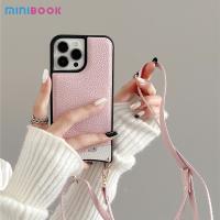 China Genuine Leather Lanyard Phone Case for iPhone 13 Pro 15cm Color Change Lychee PU for sale