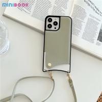 China Genuine Leather Lanyard Phone Case for iPhone 13 Pro 15cm Color Change Lychee PU for sale