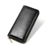 China Genuine Leather Long Wallet for Men Double Zipper Design Large Capacity Nylon Lining 20 Card Slots for sale
