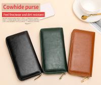 China Genuine Leather Long Wallet for Men Double Zipper Design Large Capacity Nylon Lining 20 Card Slots for sale