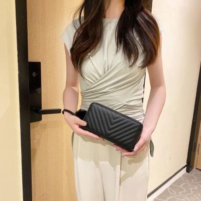 China RFID Blocking Double Zipper PU Leather Long Wallet for Women Nylon Lining 20cm for sale