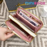 China RFID Blocking Double Zipper PU Leather Long Wallet for Women Nylon Lining 20cm for sale