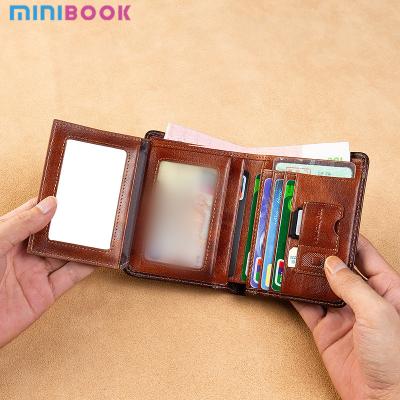 China Unisex Genuine Leather Slim Trifold Bifold Wallet with RFID Protection 8 Card Slots for sale