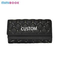 China PU Leather Long Clutch Wallet with Rivet Lattice Design 19x11x4cm Anti-Theft Fashion for sale