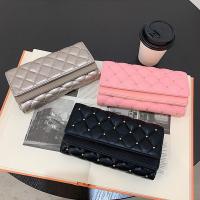 China PU Leather Long Clutch Wallet with Rivet Lattice Design 19x11x4cm Anti-Theft Fashion for sale