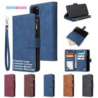 China Minibook Genuine Leather Zipper Wallet Phone Case for iPhone 14 Waterproof 15x0.8x7.5cm for sale