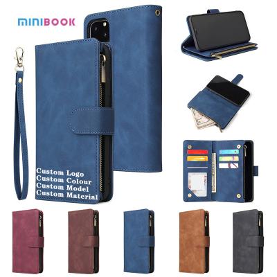 China Minibook Genuine Leather Zipper Wallet Phone Case for iPhone 14 Waterproof 15x0.8x7.5cm for sale