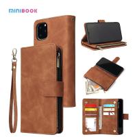 China Minibook Genuine Leather Zipper Wallet Phone Case for iPhone 14 Waterproof 15x0.8x7.5cm for sale