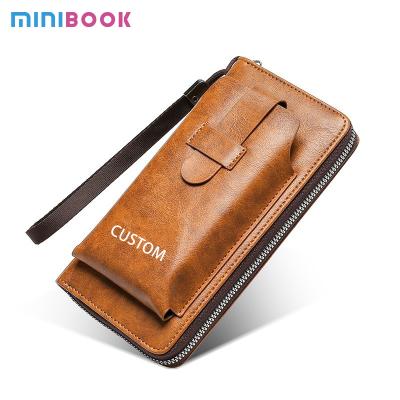 China Men's PU Leather Wallet with Removable Coin Purse Zipper Phone Bag 19.5cm for sale