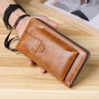 China Men's PU Leather Wallet with Removable Coin Purse Zipper Phone Bag 19.5cm for sale
