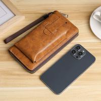 China Men's PU Leather Wallet with Removable Coin Purse Zipper Phone Bag 19.5cm for sale