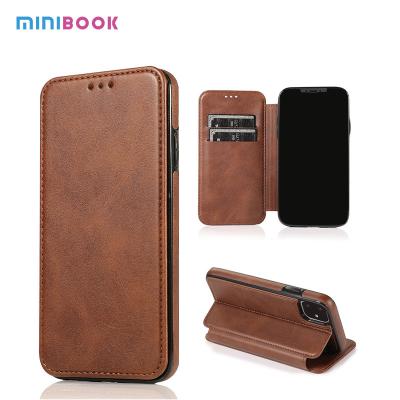 China Minibook PU Leather Flip Phone Case for iPhone 12 15x7.5x1.5cm Ultra Thin Calf Print Custom Logo for sale