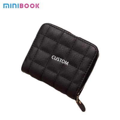 China Mini PU Leather Wallet for Women Custom Logo Zipper Closure 11x10x3cm Small Card Holder for sale