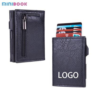 China Custom RFID Blocking PU Leather Aluminum Wallet with Logo and Color Options 10.5x7.5cm for sale