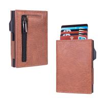 China Custom RFID Blocking PU Leather Aluminum Wallet with Logo and Color Options 10.5x7.5cm for sale