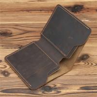 China Custom Handmade Crazy Horse Leather Men's Short Bifold Wallet 11cm x 9.5cm for sale