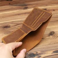China Custom Handmade Crazy Horse Leather Men's Short Bifold Wallet 11cm x 9.5cm for sale