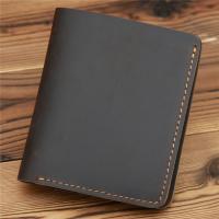 China Custom Handmade Crazy Horse Leather Men's Short Bifold Wallet 11cm x 9.5cm for sale