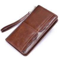 China Genuine Leather Long Wallet for Men with RFID Anti-Theft Zipper 21.5cm for sale