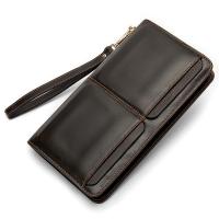 China Genuine Leather Long Wallet for Men with RFID Anti-Theft Zipper 21.5cm for sale