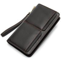 China Genuine Leather Long Wallet for Men with RFID Anti-Theft Zipper 21.5cm for sale