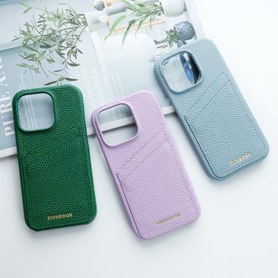 China Custom Genuine Leather Phone Case for iPhone Shockproof Wallet Back Cover with Holder for sale