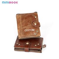 China Crazy Horse Cowhide Leather Short Wallet for Men with Zipper Anti-Theft 11.3cm for sale