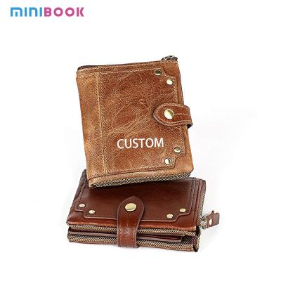 China Crazy Horse Cowhide Leather Short Wallet for Men with Zipper Anti-Theft 11.3cm for sale
