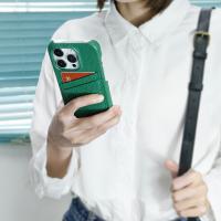 China Custom Genuine Leather Phone Case for iPhone Shockproof Wallet Back Cover with Holder for sale