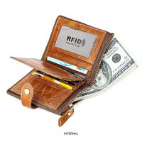 China Crazy Horse Cowhide Leather Short Wallet for Men with Zipper Anti-Theft 11.3cm for sale