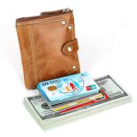 China Crazy Horse Cowhide Leather Short Wallet for Men with Zipper Anti-Theft 11.3cm for sale